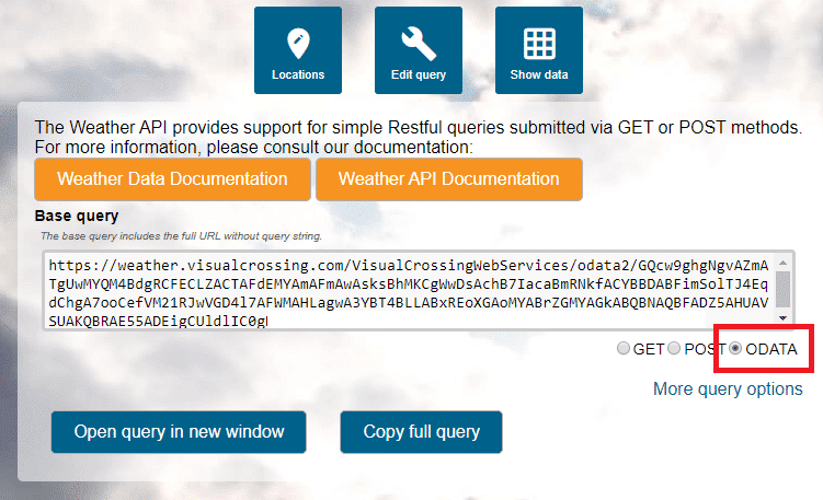 How do I retrieve weather data using an ODATA request? | Visual Crossing