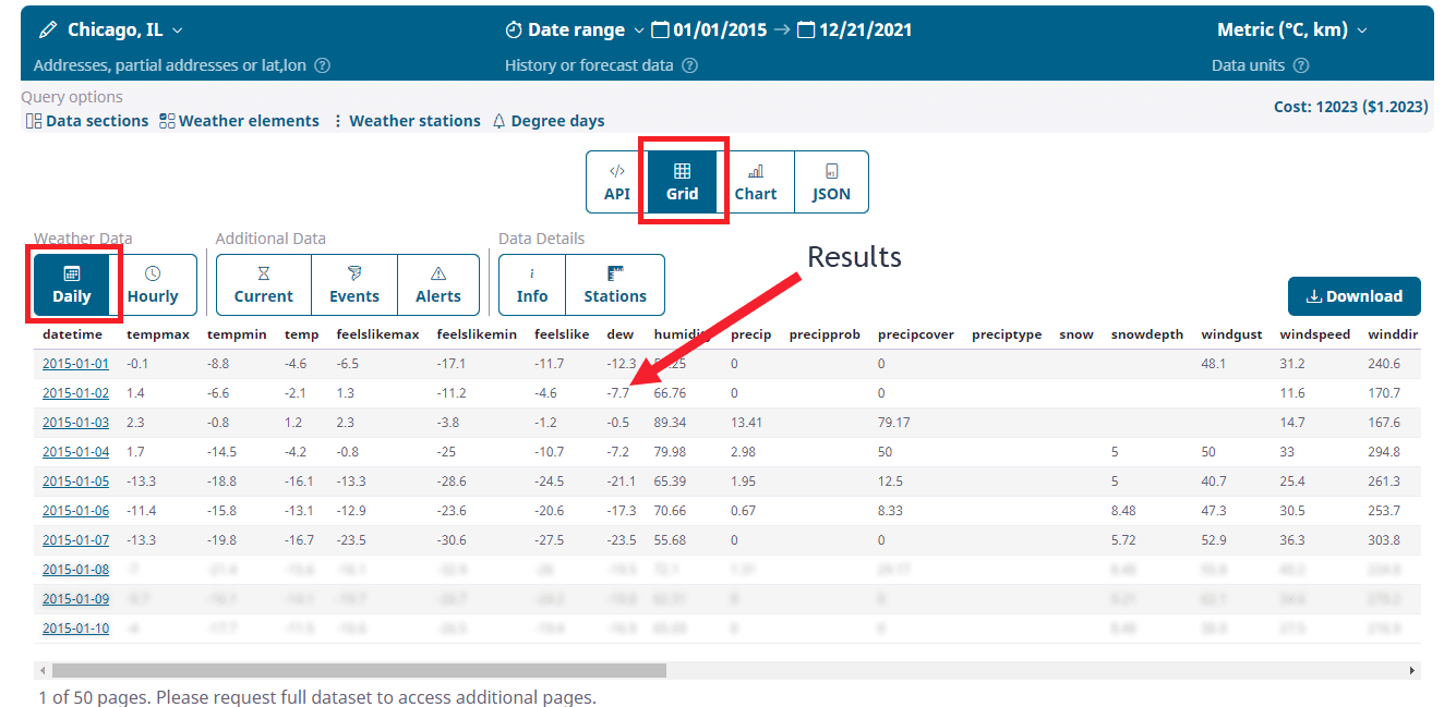 How can I download weather history data as a CSV file? | Visual Crossing
