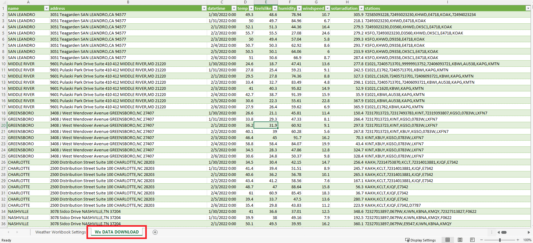 Weather Workbook for Excel | Visual Crossing