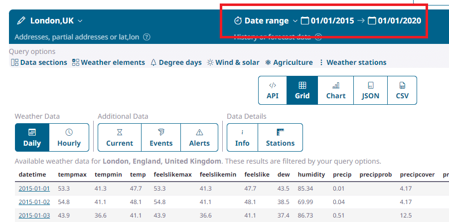 How can I load historical weather data into Microsoft Power BI ...