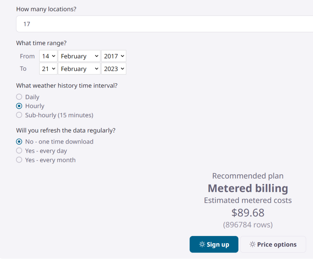 Weather Data Cost Calculator & Pricing Guide | Visual Crossing