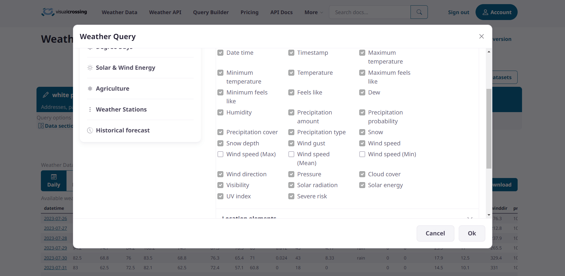 Adding And Removing Elements From Your Weather Query Visual Crossing