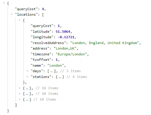Using the Timeline Weather API with multiple locations in the same ...
